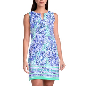 Women Sleeve Less Dress Deep Sea Blue Printed Cotton Spandex Knitted ...