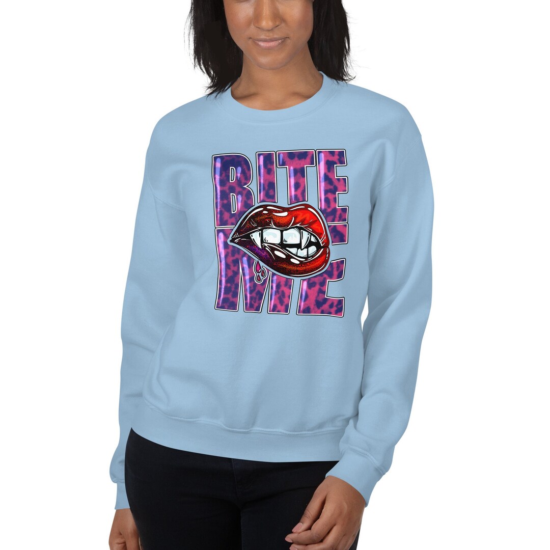 Custom Bite Me Vampire Fangs Lips Retro Graphic Unisex Sweatshirt - Etsy