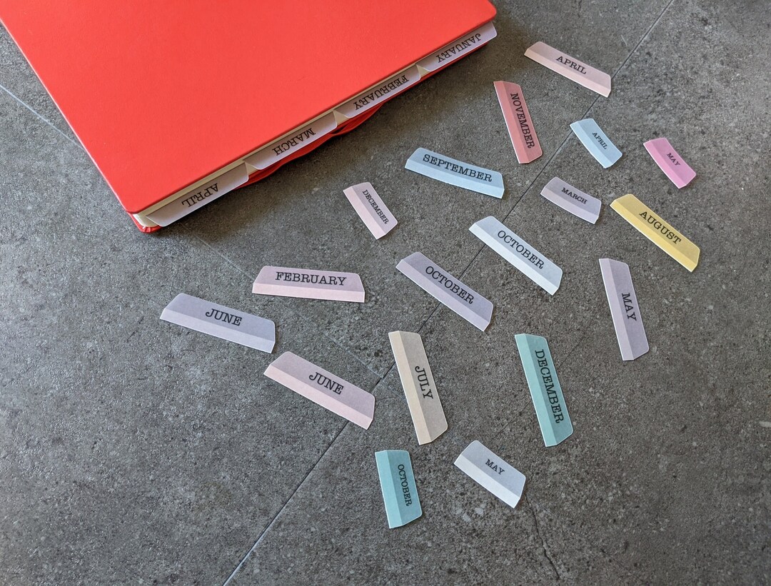 12 Months Planner Tab Set, Angled Tabs, Small, Regular Size, Vellum ...