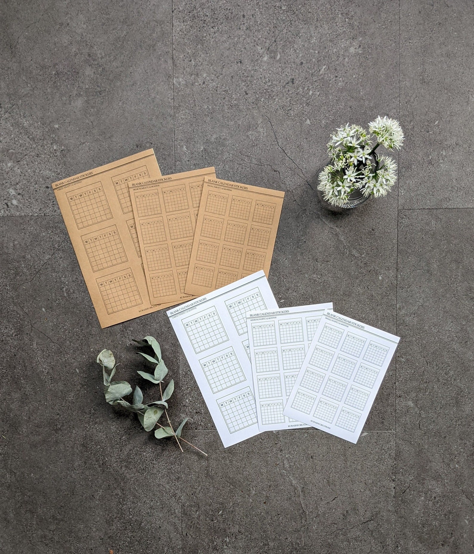 12 Blank Monthly Calendar Stickers in Small, Medium and Large Size ...