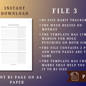 B5 Size PRINTABLE Habit Tracker for Your Planners, the Week Begins on ...