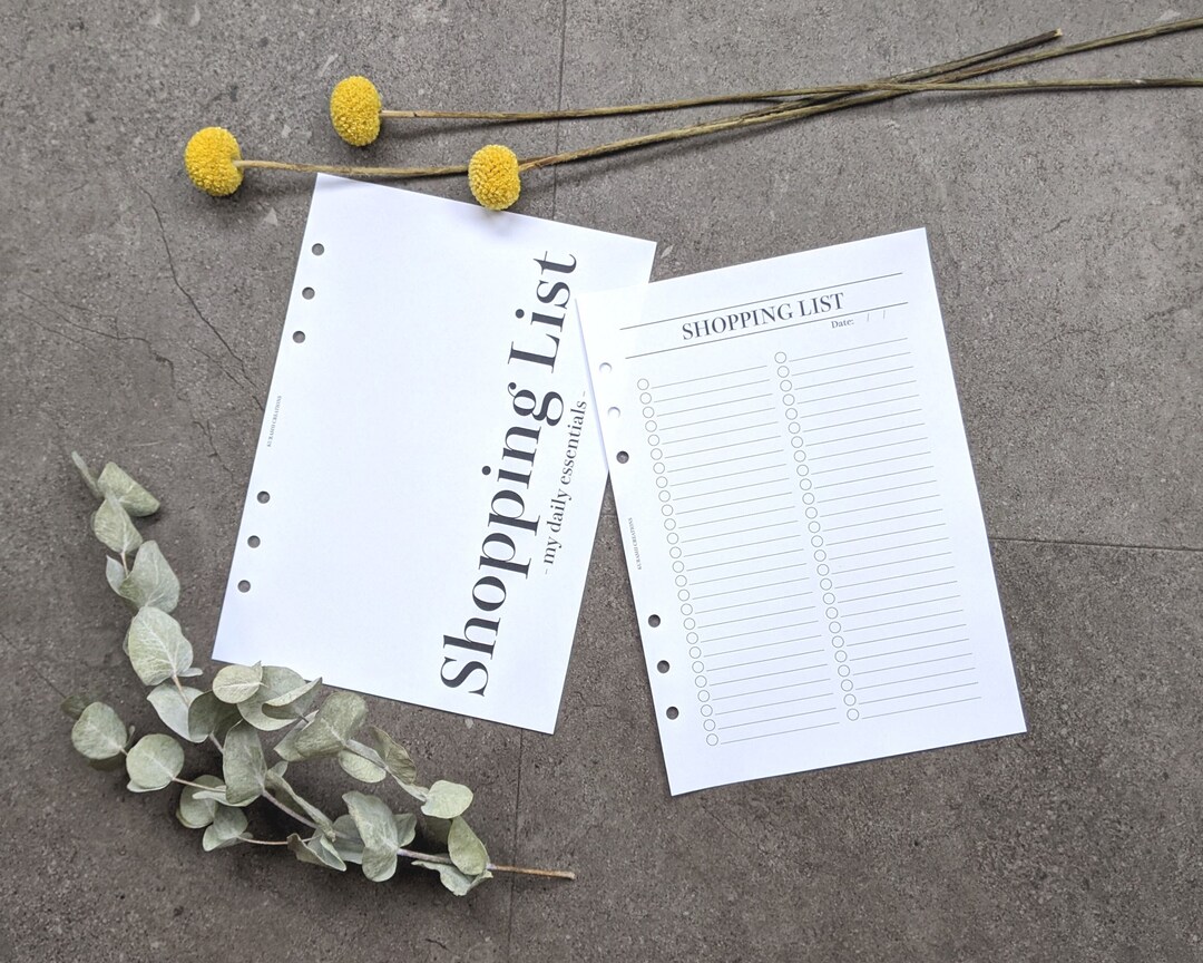 PRINTED Daily Shopping List Refills in A5, Personal Wide, FCC, Personal ...