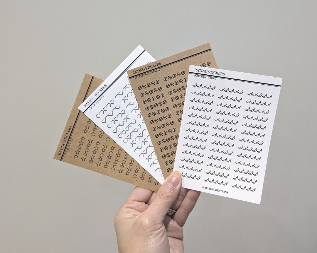 Rating Review Stickers, 5 Starts, Hearts, Chillies and Coffee Beans for ...