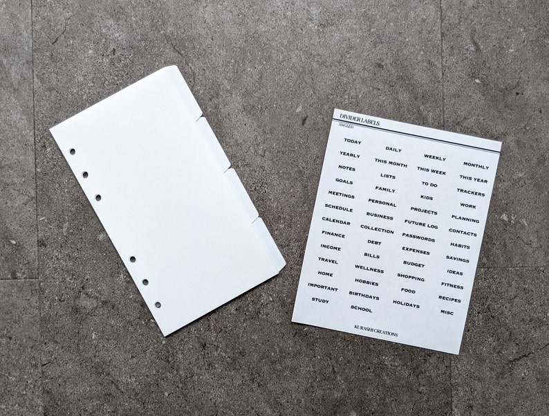 Planner Dividers and Divider Label for Mini, Pocket, Pocket PLUS, A6 ...