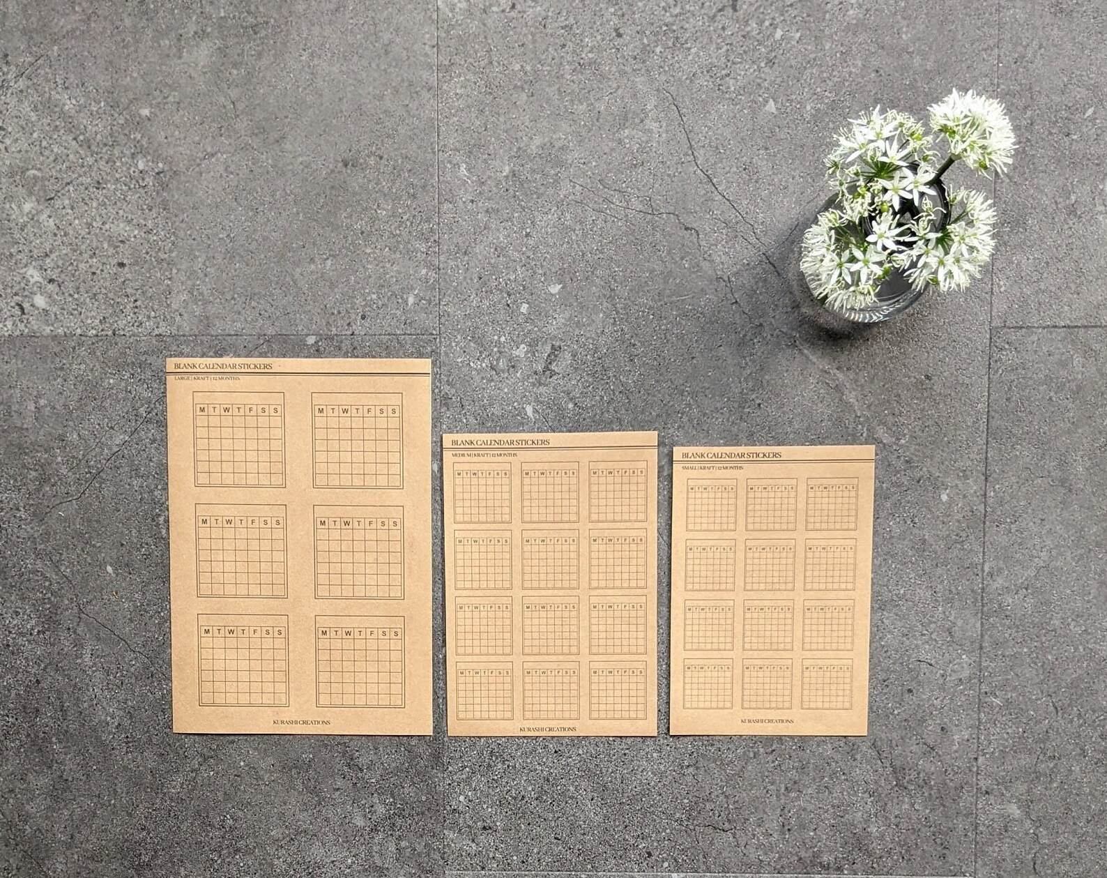 12 Blank Monthly Calendar Stickers in Small, Medium and Large Size ...