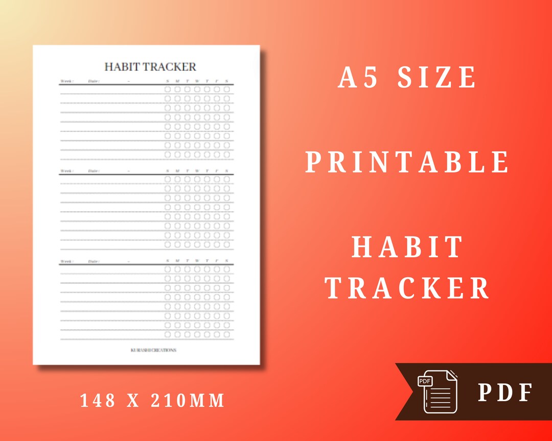 A5 Size PRINTABLE Habit Tracker for Your Planners, the Week Begins on ...