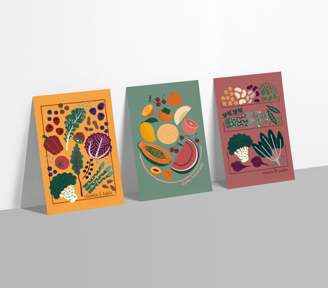 2+1 Healthy Fruit & Vegetables Posters Bundle – Superfood, Vitamins ...