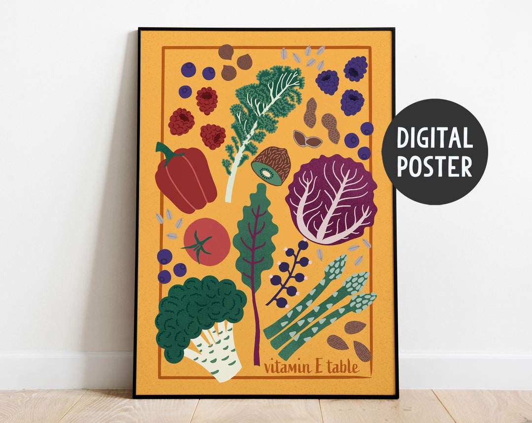 Vibrant Healthy Fruit & Vegetables Poster – Vitamin E Print Art ...