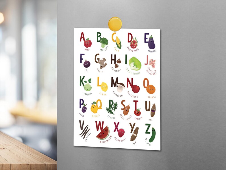 2 Healthy Alphabet Posters Colorful Eating, Children Food Art, Fruit ...