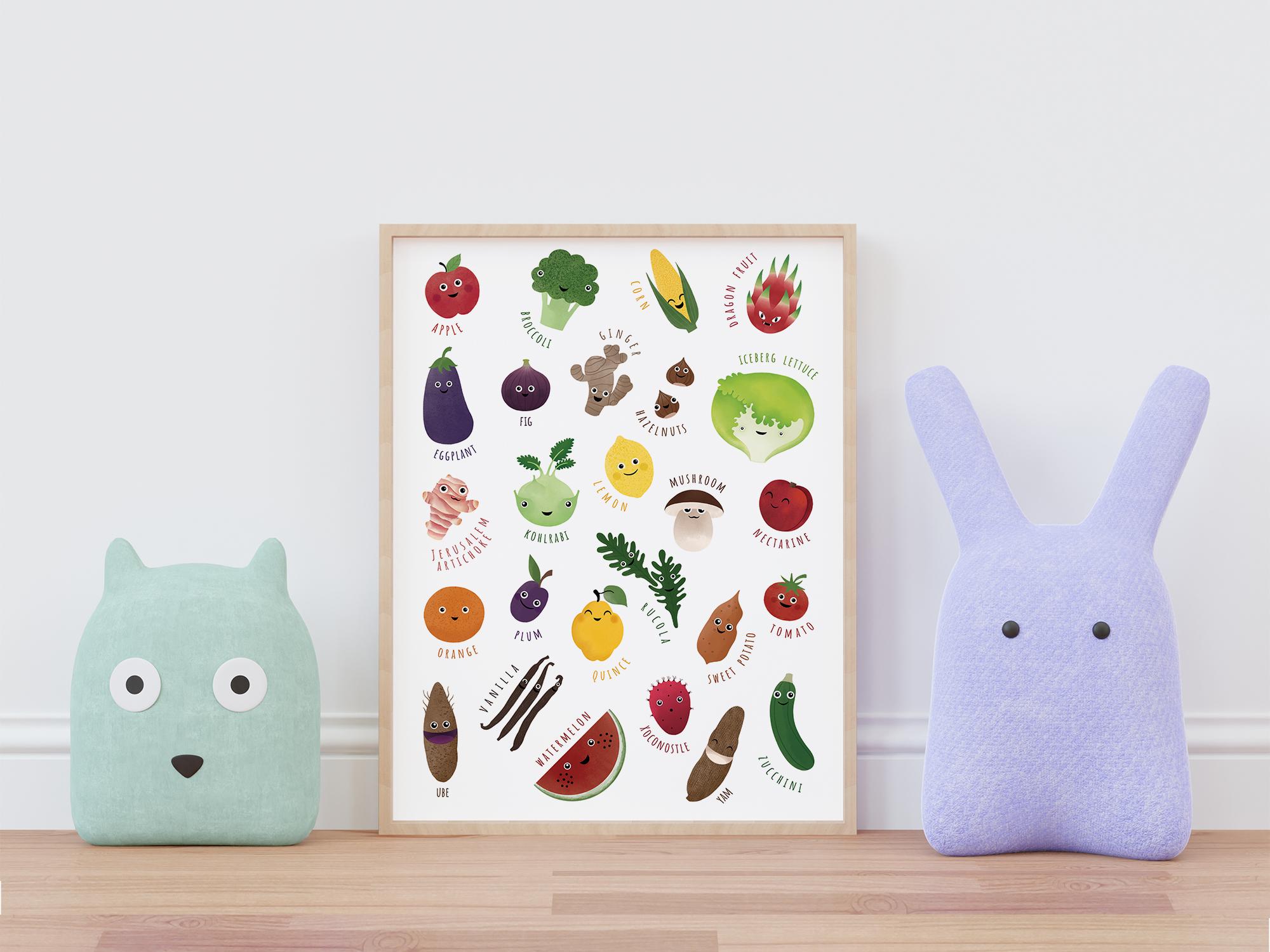 2 Healthy Alphabet Posters Colorful Eating, Children Food Art, Fruit ...