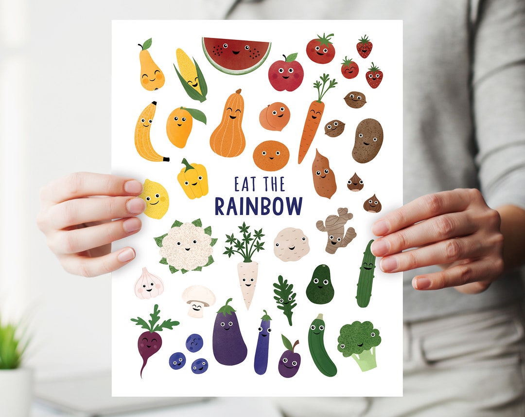 Eat Rainbow Sweet Cartoons Poster Healthy Eating Children Food Art ...