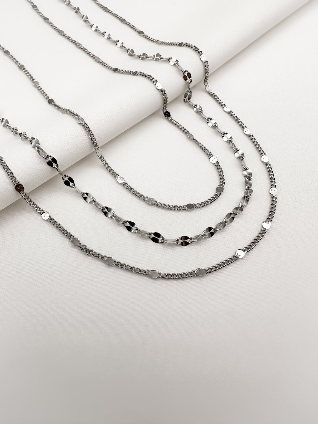 Stainless Steel Women's Necklace in Silver, Multi-row Necklace, Three ...