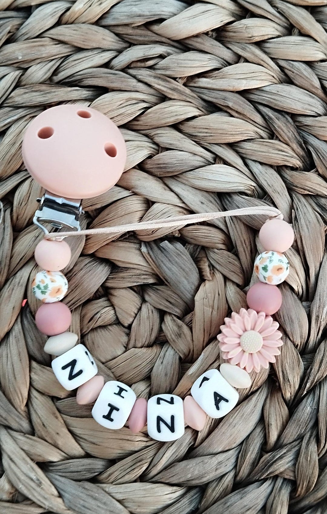 Personalized Peach Daisy Silicone Pacifier Clip - Etsy