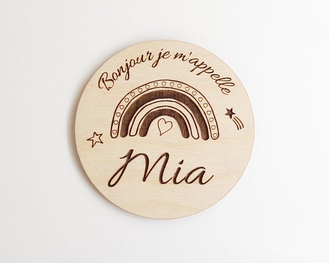 Carte de Naissance en Bois avec Arc-en-Ciel, Personnalisée avec Prénom ...