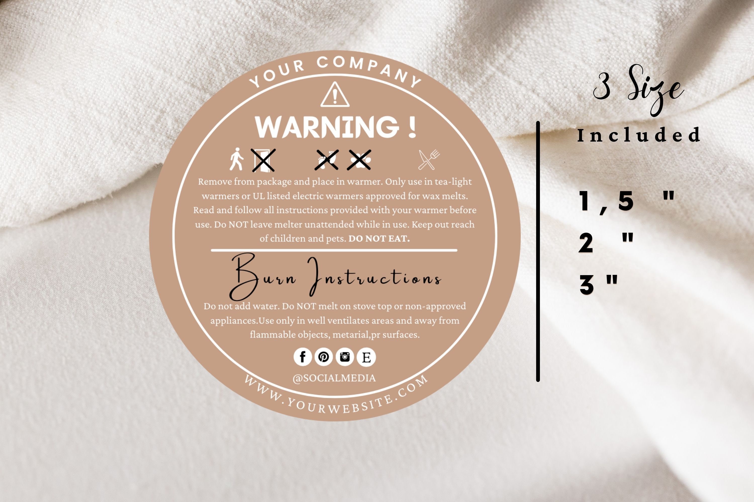 Editable Printable Wax Melt Warning Label Template, Wax Melt Warning ...