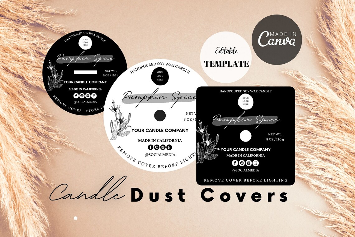 Editable Candle Dust Cover Template, Printable Black Candle Dust Covers ...