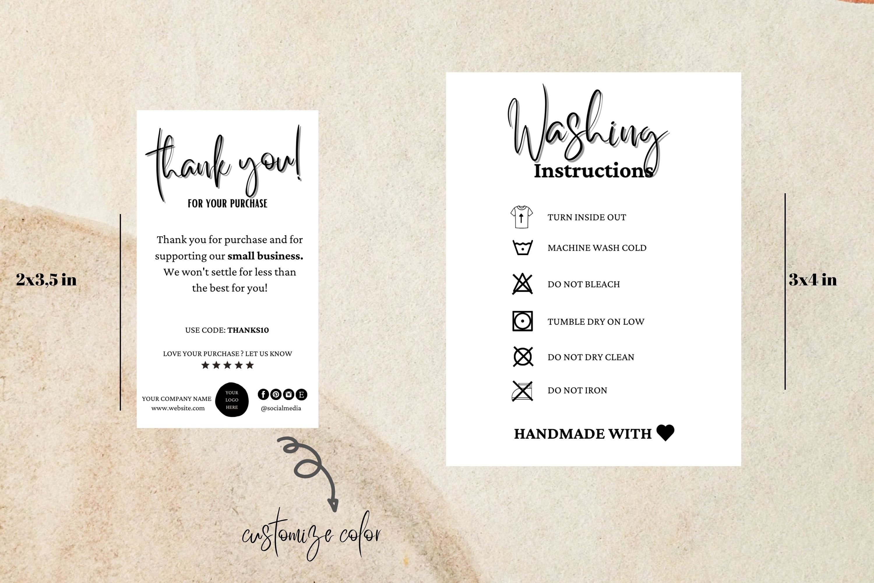 Editable Washing Instruction Card, Editable Shirt Care Card, Clothing ...