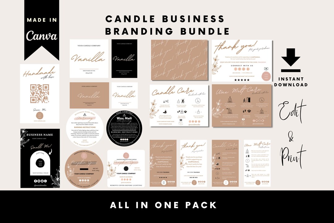 Editable Candle Business Bundle Templates, Candle Dust Cover, Boho ...