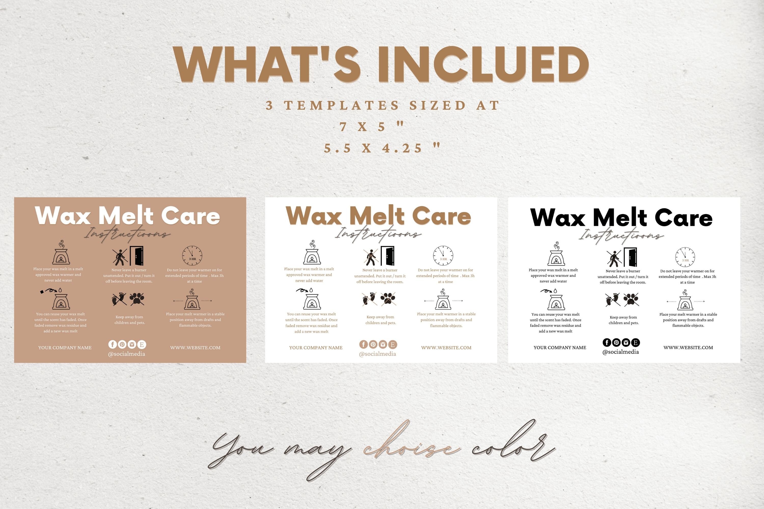 Editable Wax Melt Care Card, Custom Printable Wax Melt Care Template ...