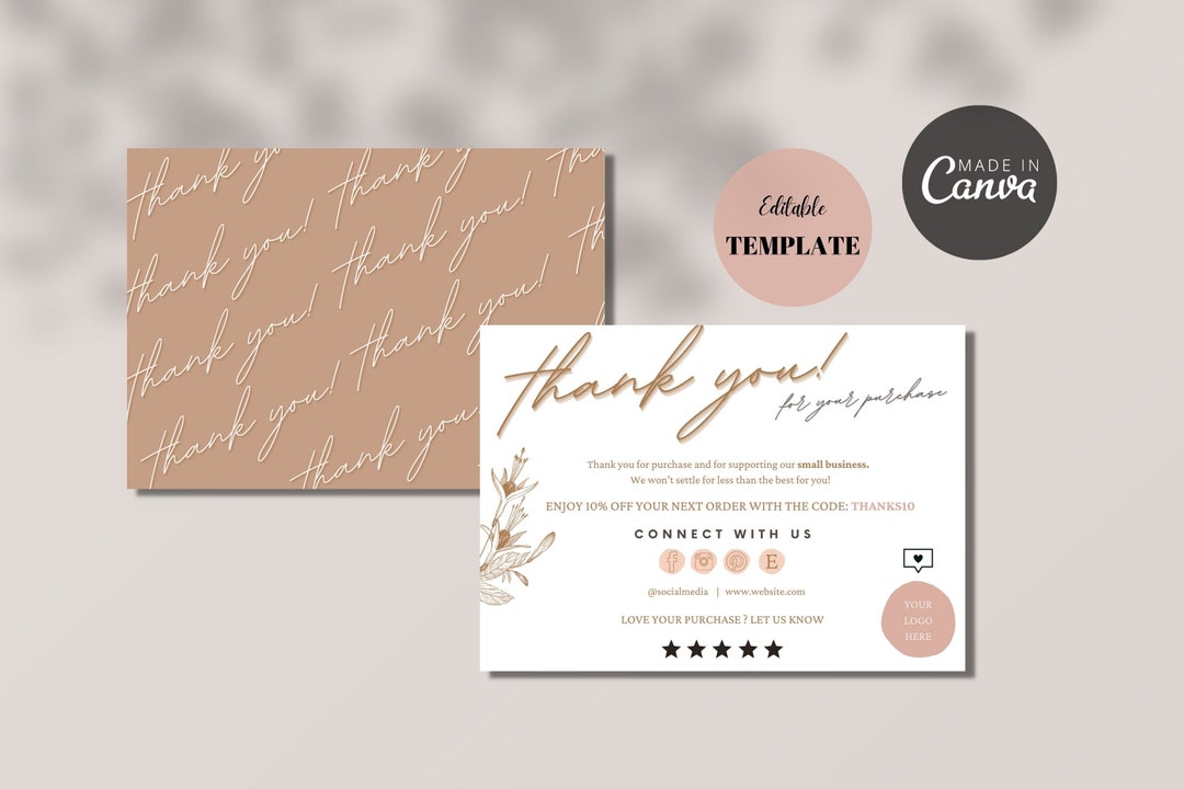 Editable Thank You Card, Printable Minimal Card Template, , Custom ...