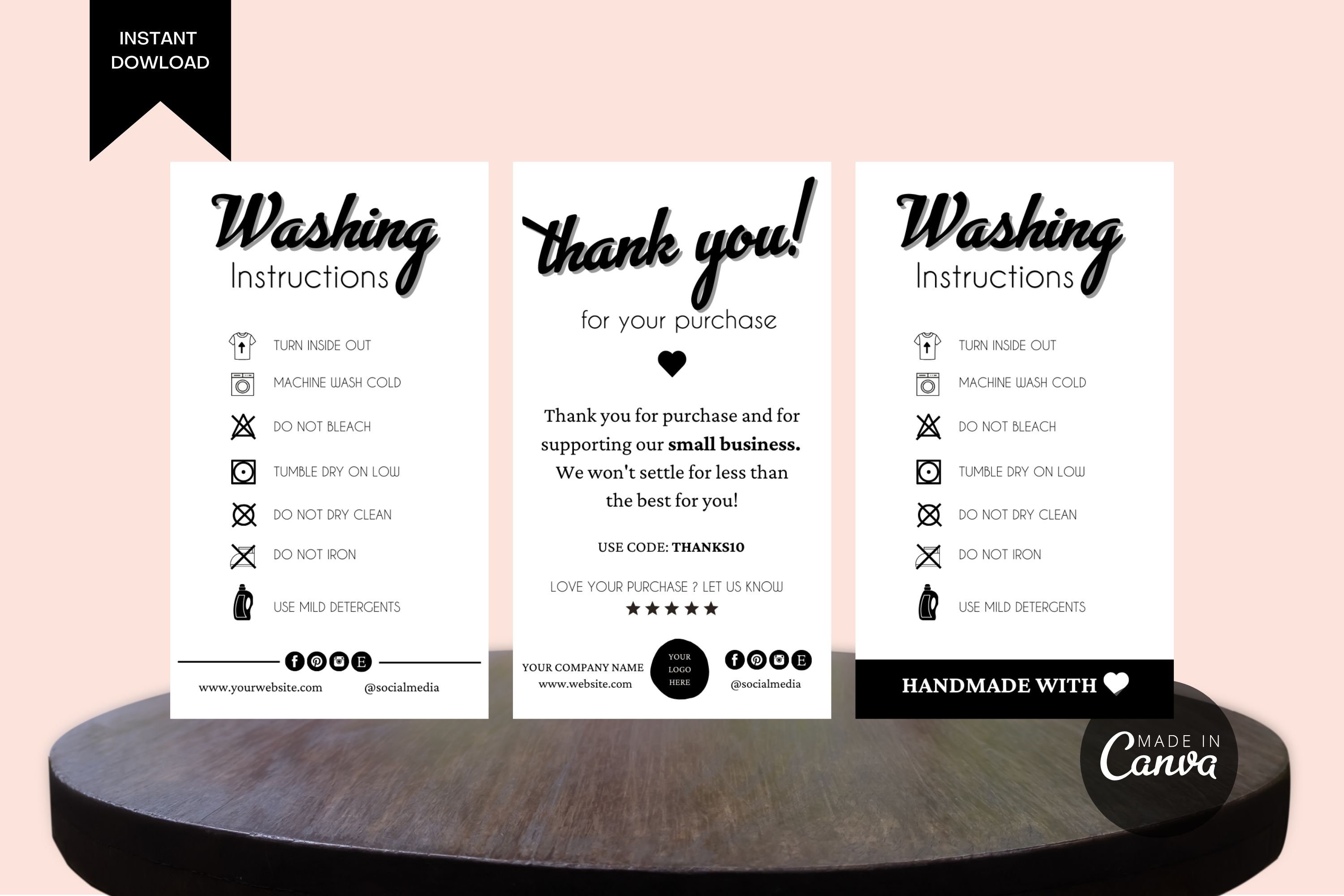 Printable Washing Instruction Card, Editable Shirt Care Card, Apparel ...