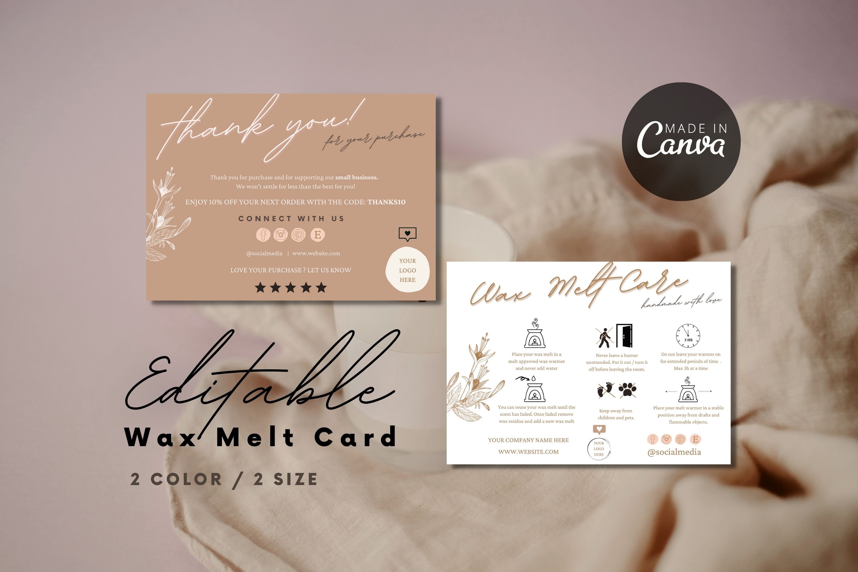 Editable Wax Melt Care Card, Printable Wax Melt Care Template, Wax Melt ...