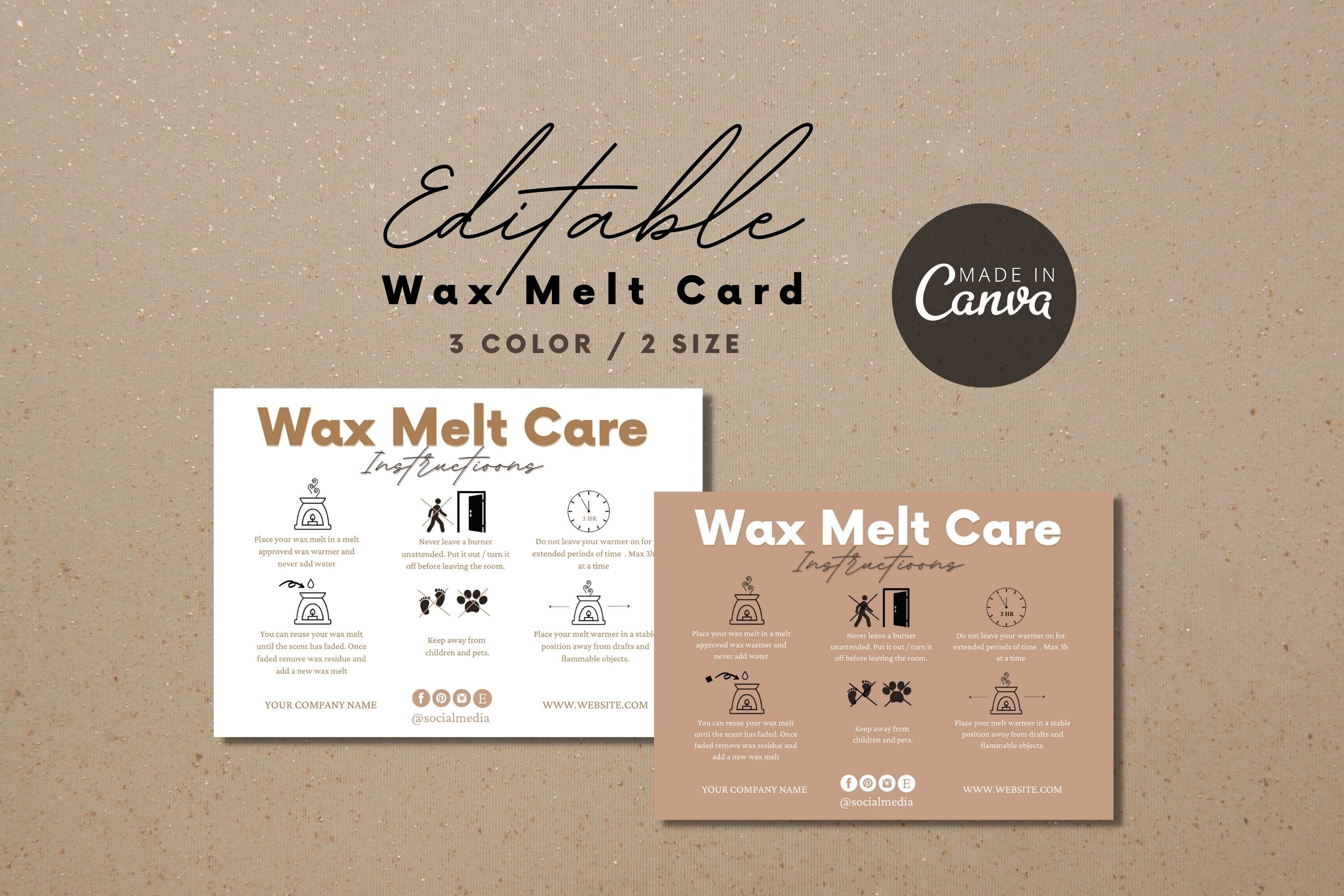 Editable Wax Melt Care Card, Custom Printable Wax Melt Care Template ...