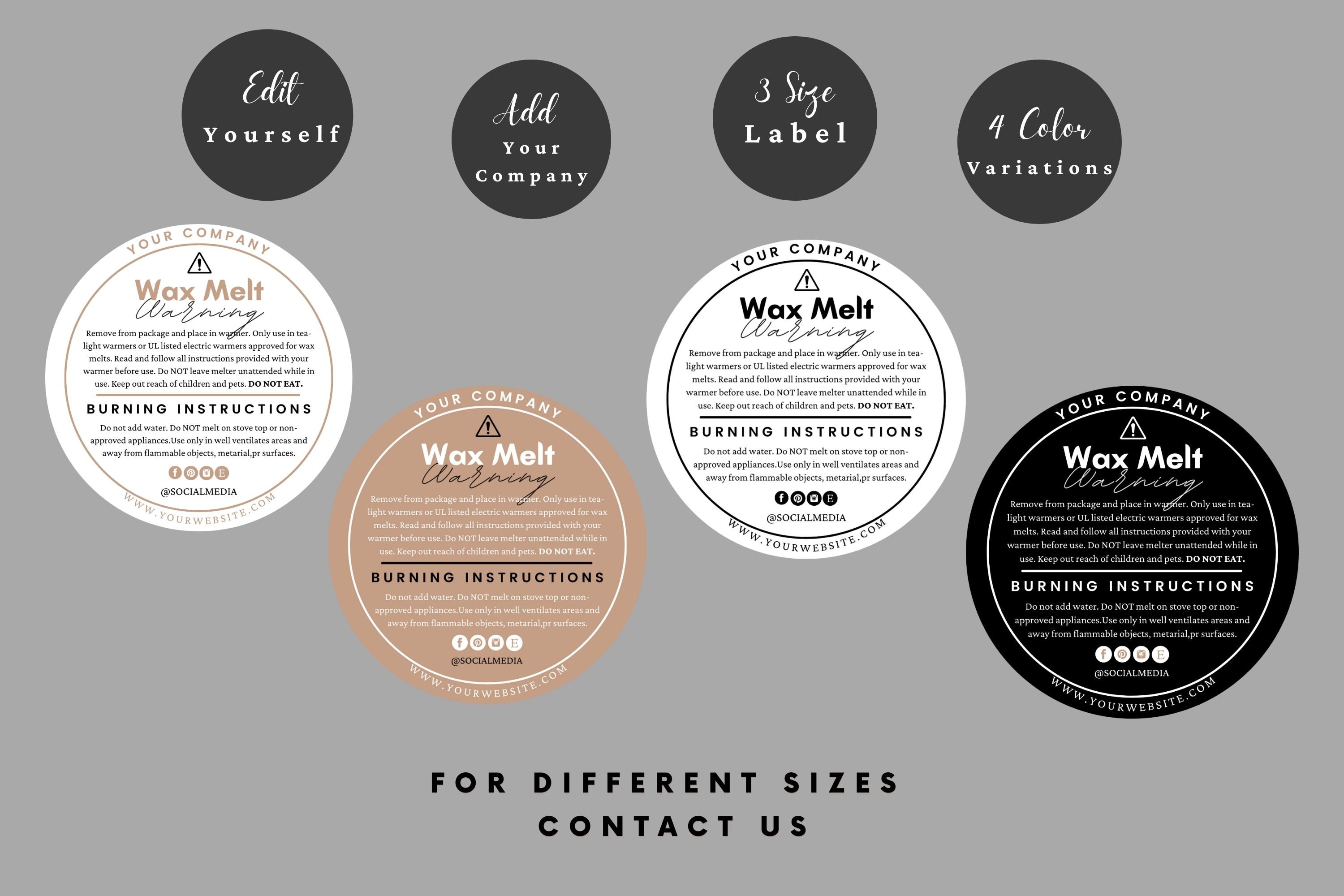 Editable Wax Melt Warning Label , Minimalist Wax Melt Safe Sticker ...