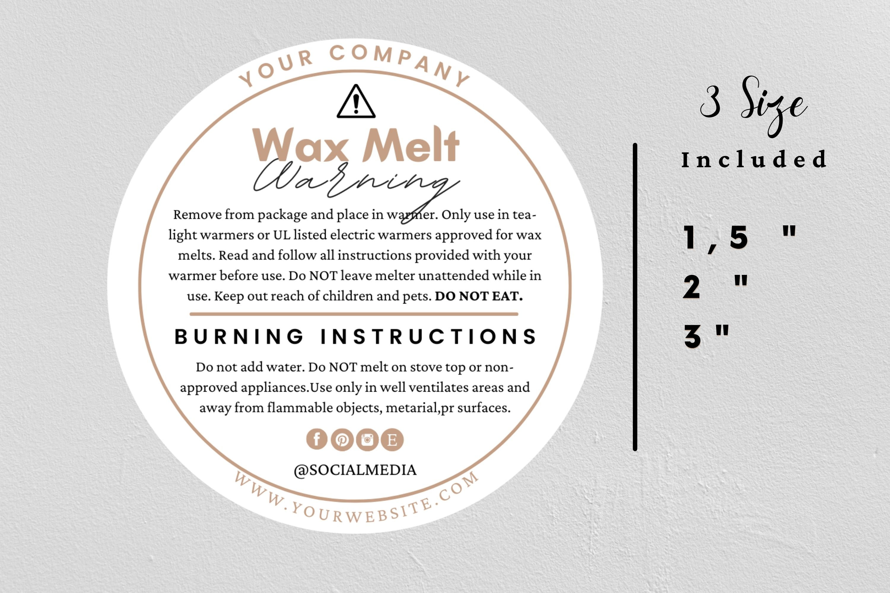 Editable Wax Melt Warning Label , Minimalist Wax Melt Safe Sticker ...