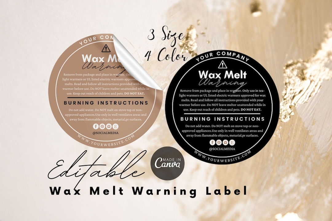 Editable Wax Melt Warning Label , Minimalist Wax Melt Safe Sticker ...