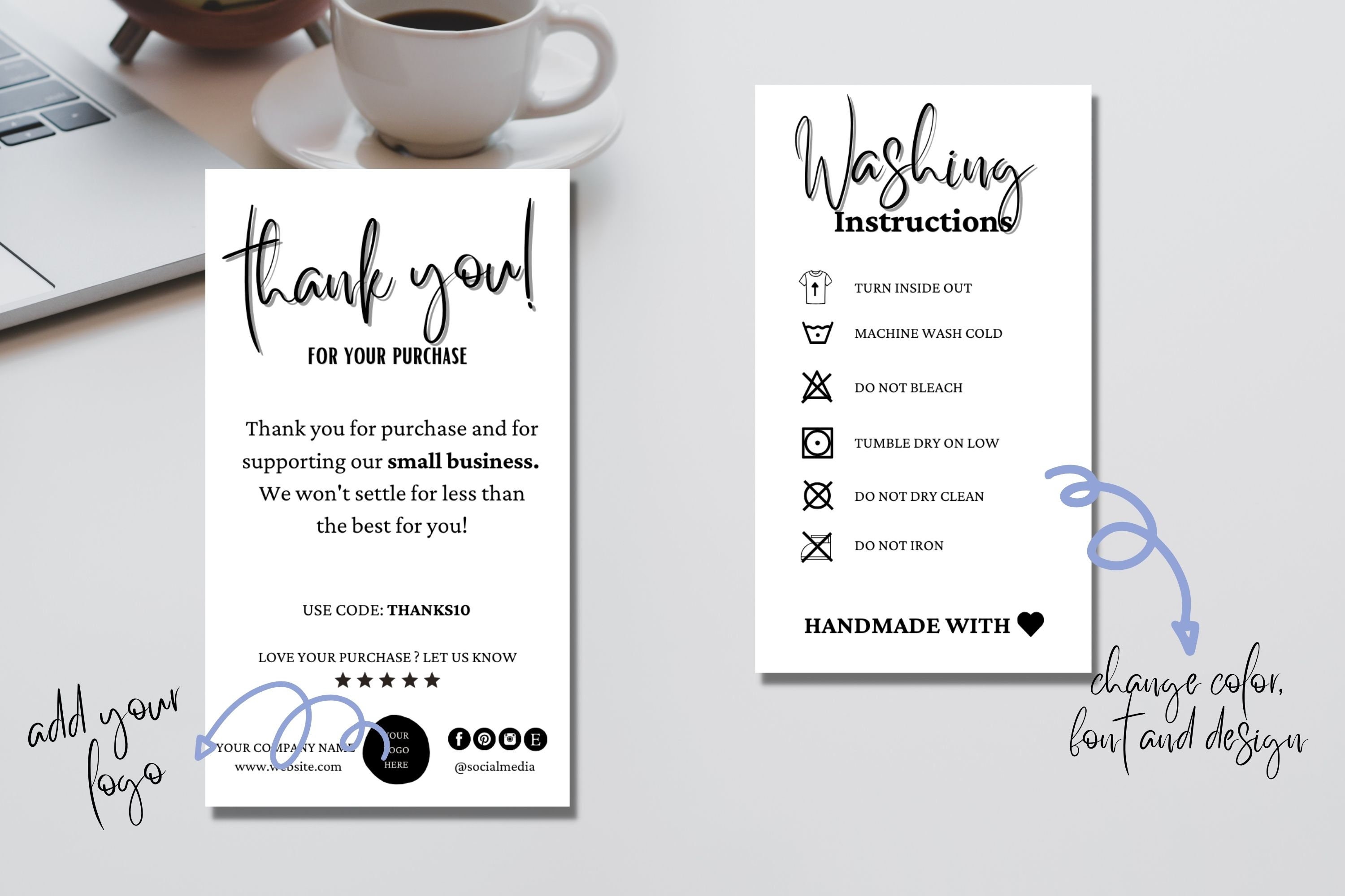 Editable Washing Instruction Card, Editable Shirt Care Card, Clothing ...