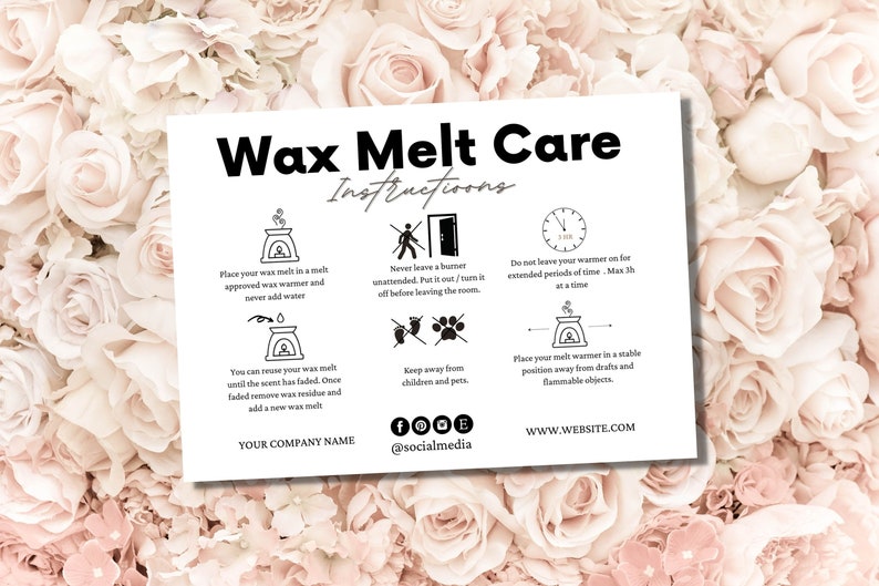 Editable Wax Melt Care Card, Custom Printable Wax Melt Care Template ...