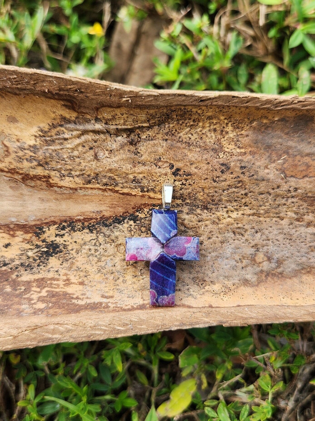 Pink Floral Cross Pendant Handmade Jewelry Origami Cross Pendant ...
