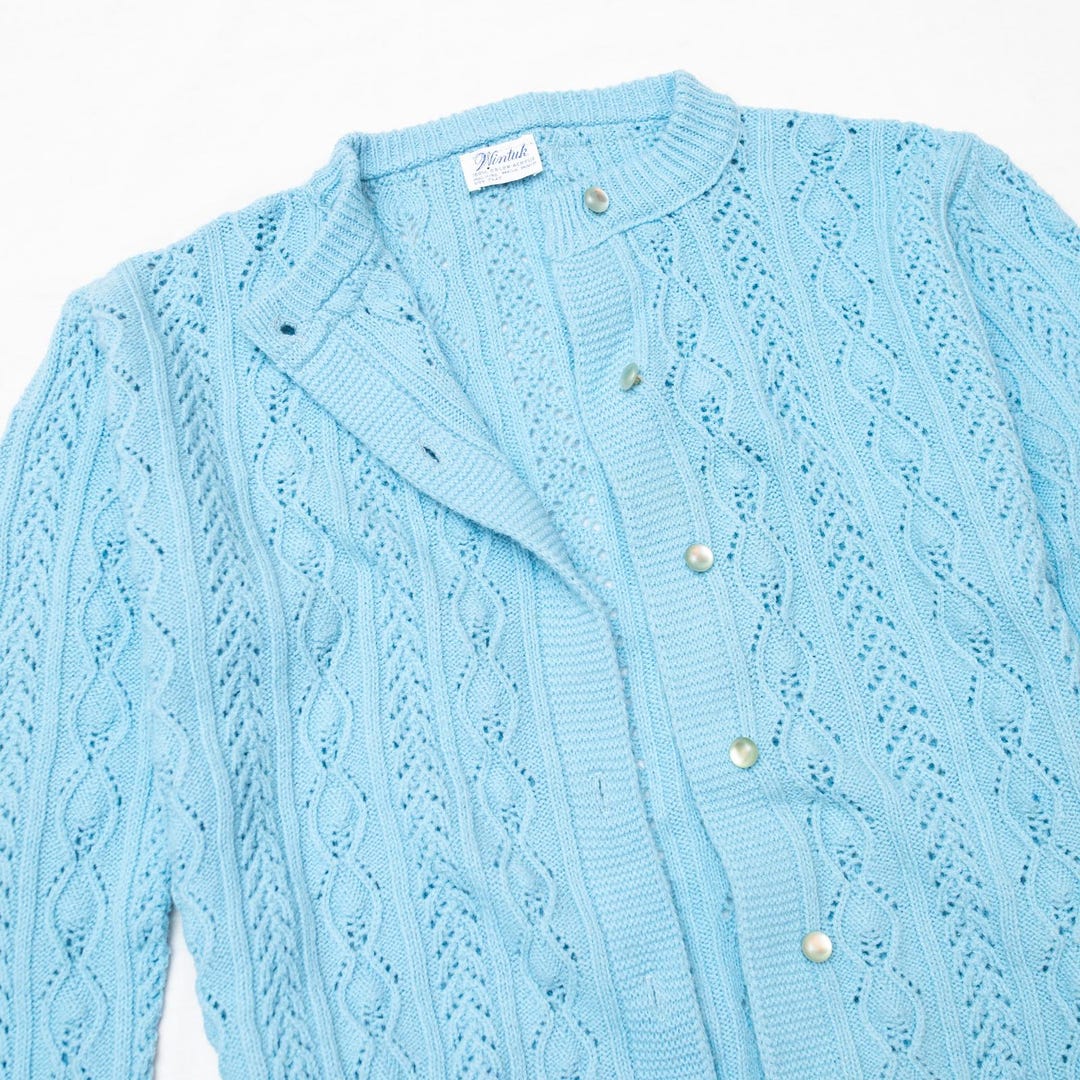 Vintage Wintuk Blue Open Knit Button up Cardigan - Etsy