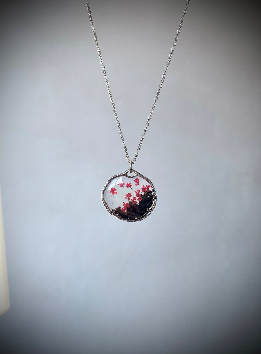 Necklace With Lava Stone and Real Flowers, Resin Pendant With Volcanic ...
