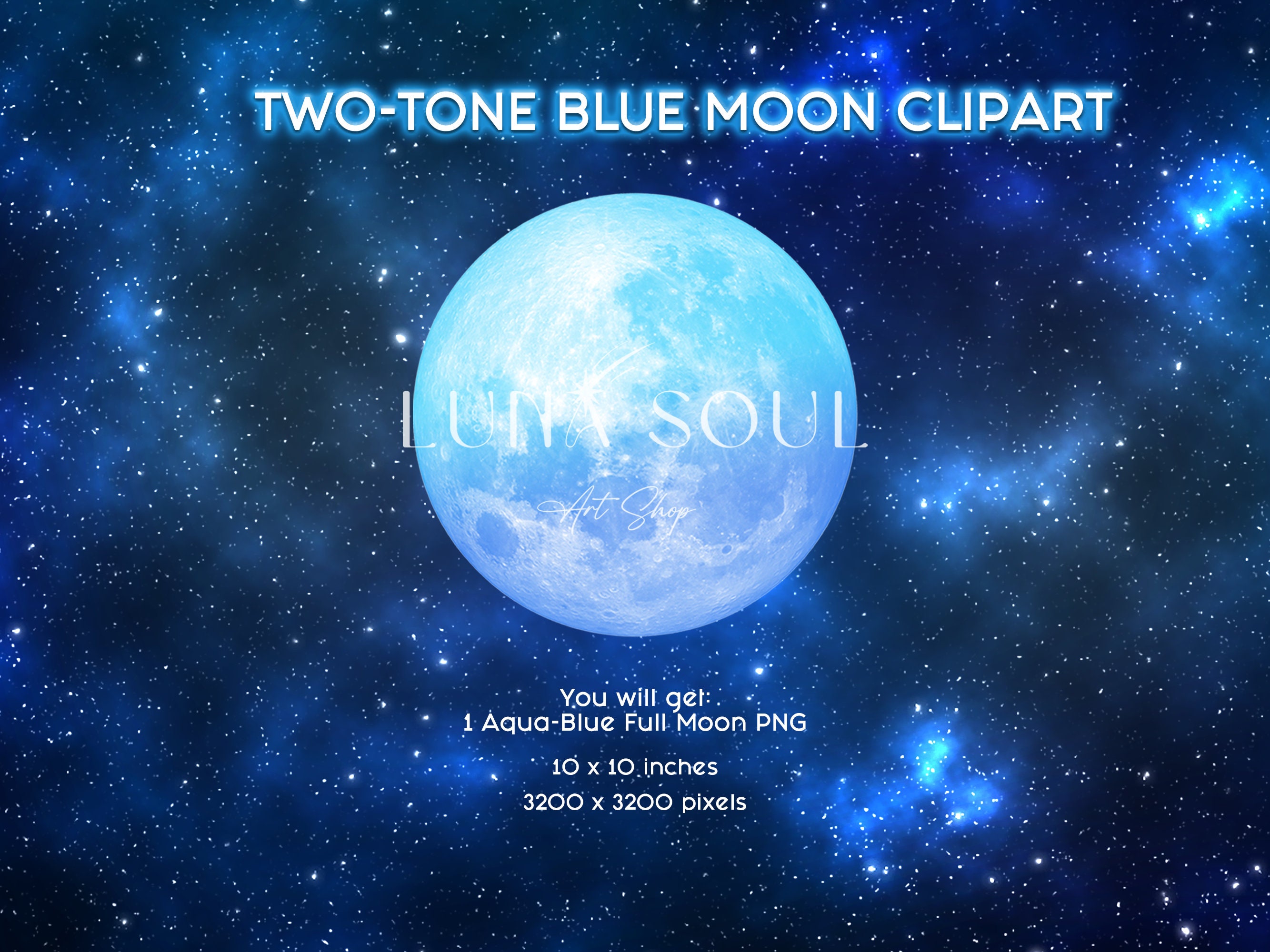 Two-tone Blue Full Moon Clipart Png, Graphic, Decor, Overlay, Design ...