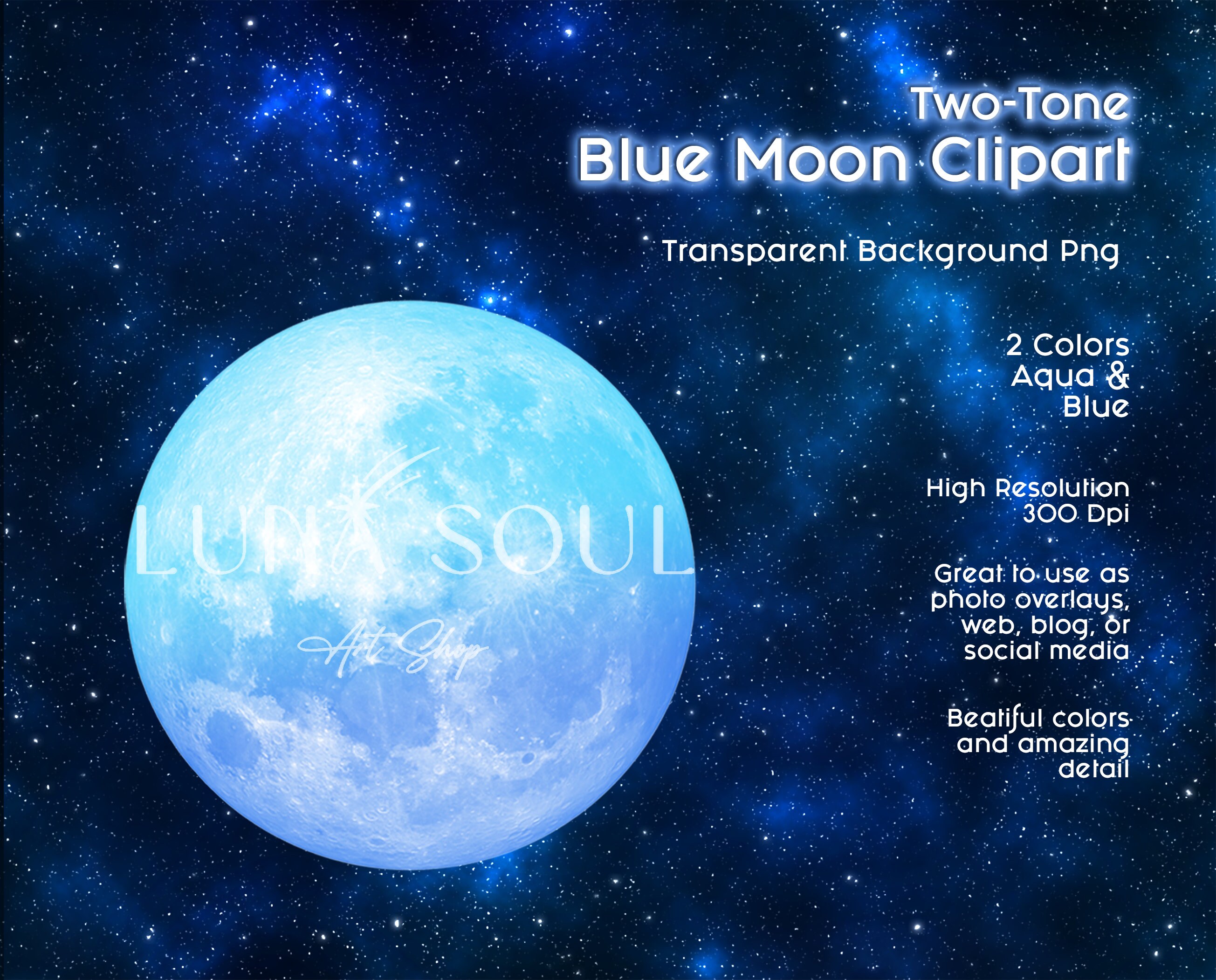 Two-tone Blue Full Moon Clipart Png, Graphic, Decor, Overlay, Design ...