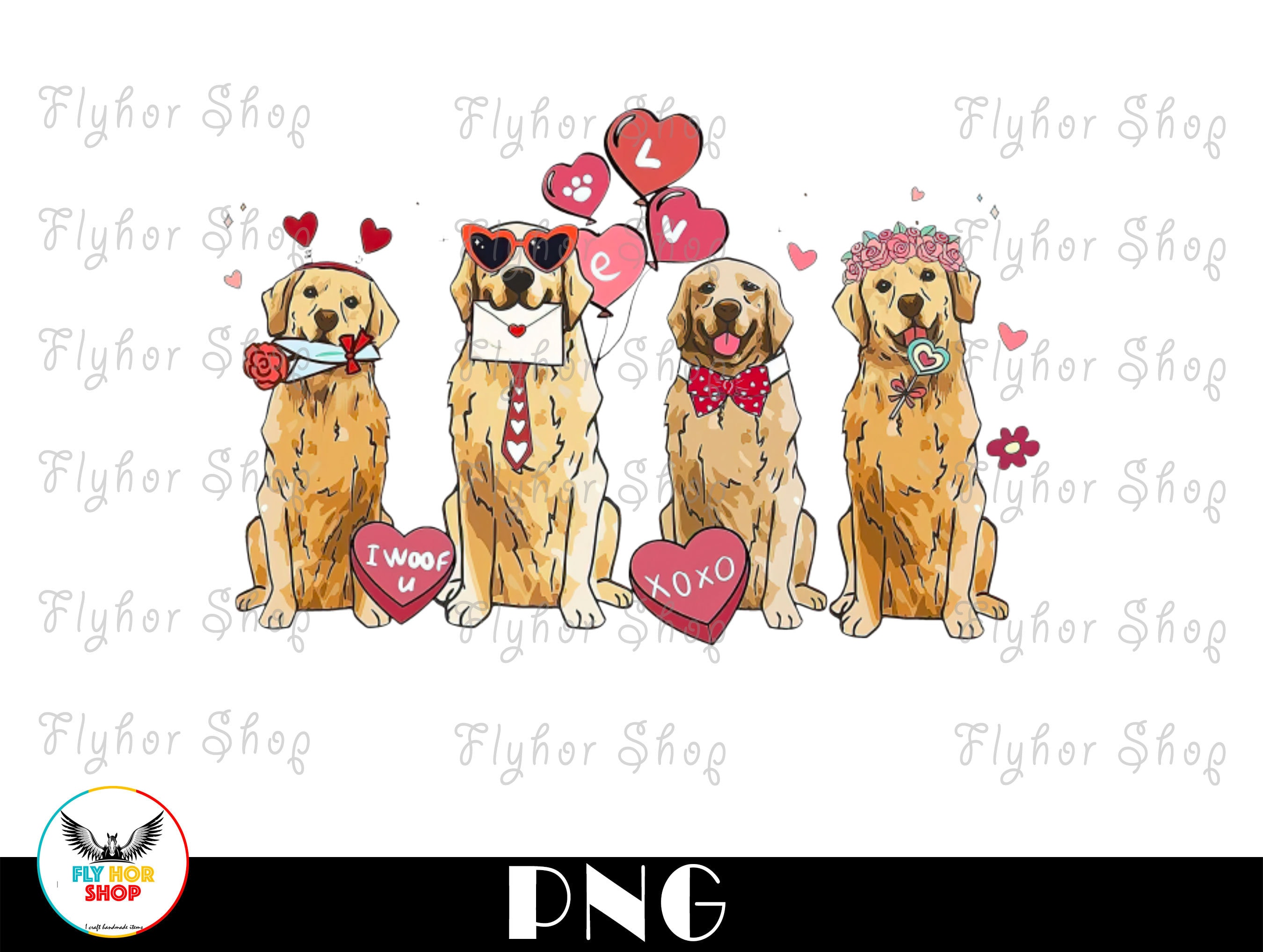 Golden Retriever Dog Valentines PNG - Digital Art Work Designd by ...