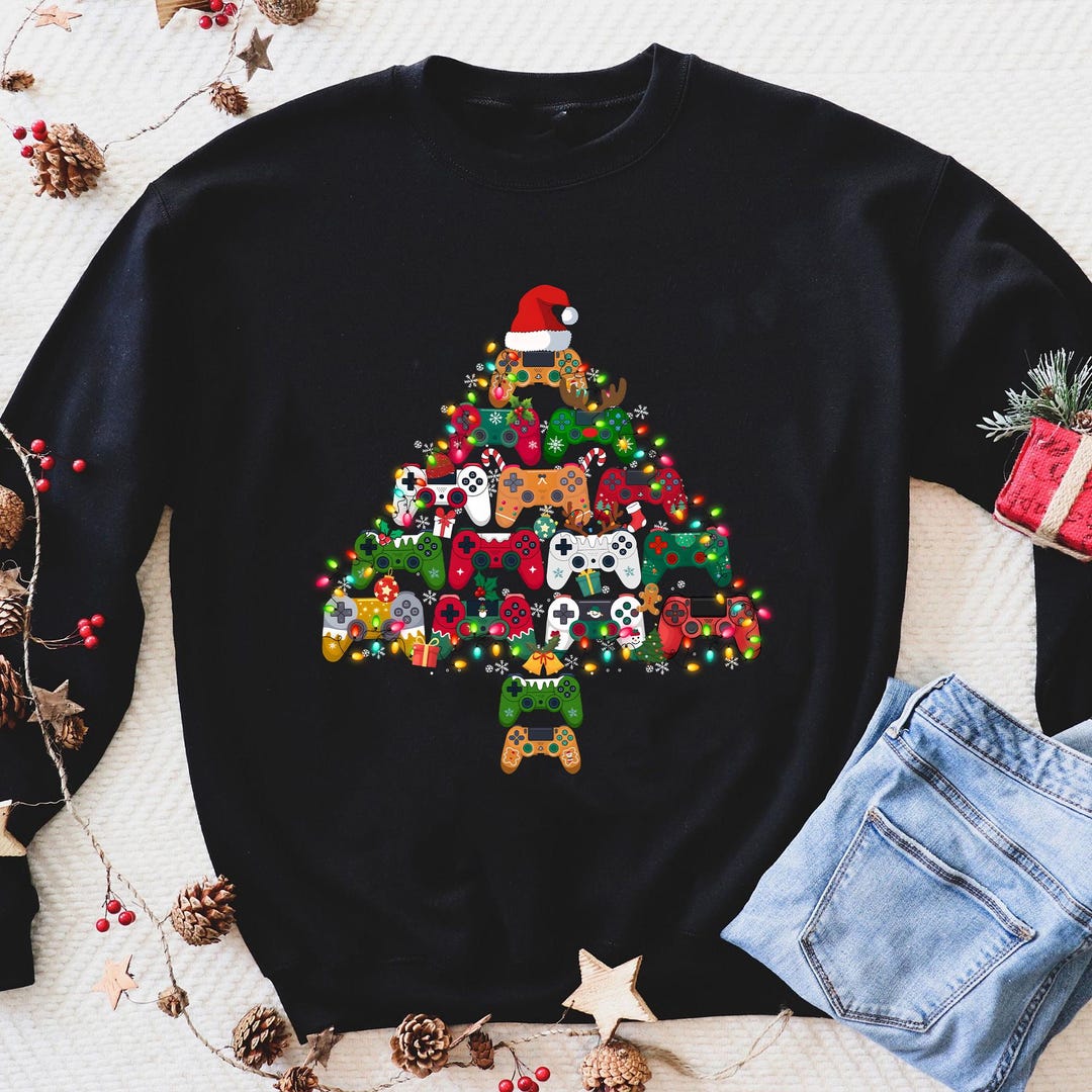 Video Game Controller Christmas Tree Shirt, Xmas Gamer T-shirt, Gamer ...