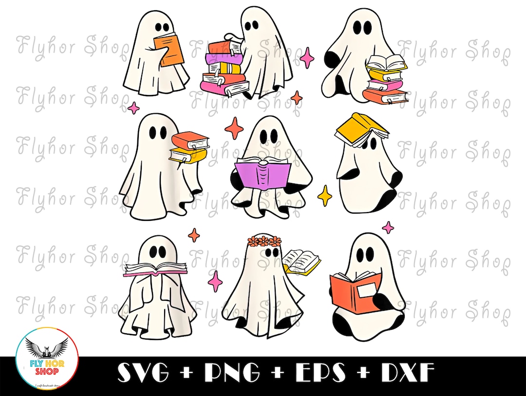 Retro Teacher Halloween Ghost Read More Books SVG PNG Digital Art Work ...