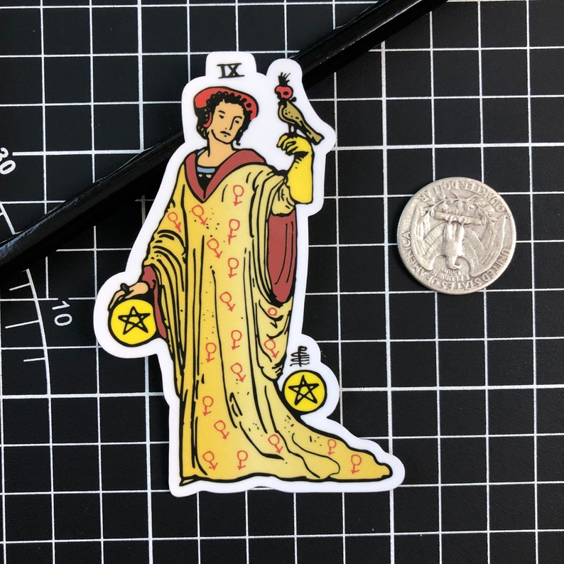 The Nine of Pentacles Rider Waite Tarot Card Sticker Handmade - Etsy