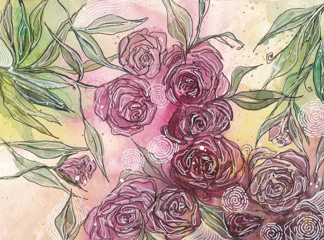 Inky Roses - Original Watercolour + Ink - Etsy