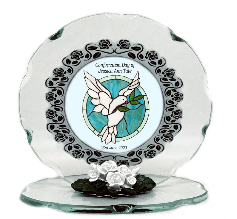 Confirmation Personalised Gift Dove of Peace Hand Cut Glass Plaque ...
