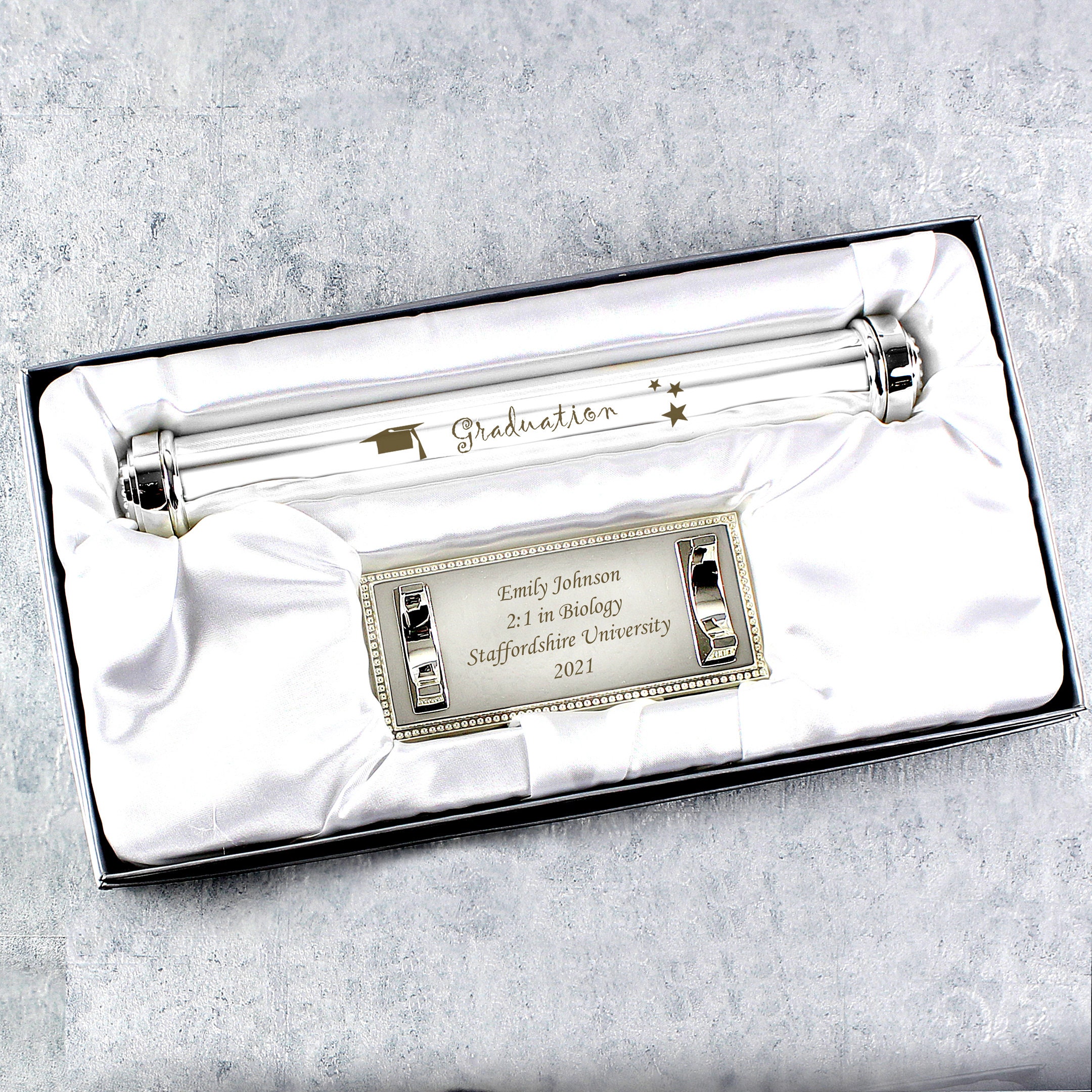 Graduation Silver Plated Certificate Holder Personalised Gift Keepsake ...