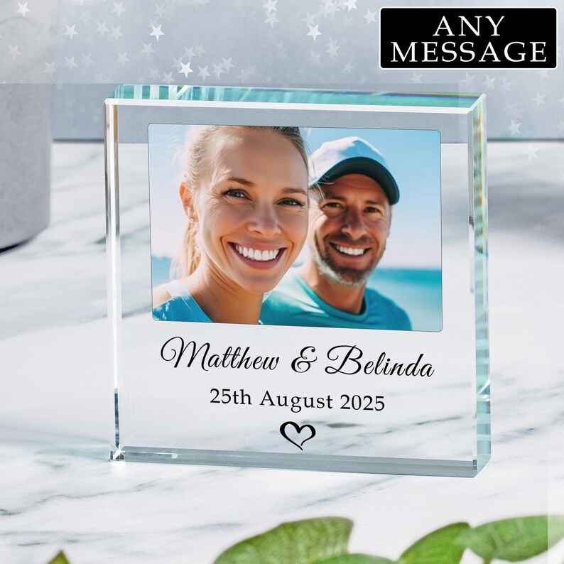 50th Golden Wedding Anniversary Glass Token Personalised Photo Gift ...