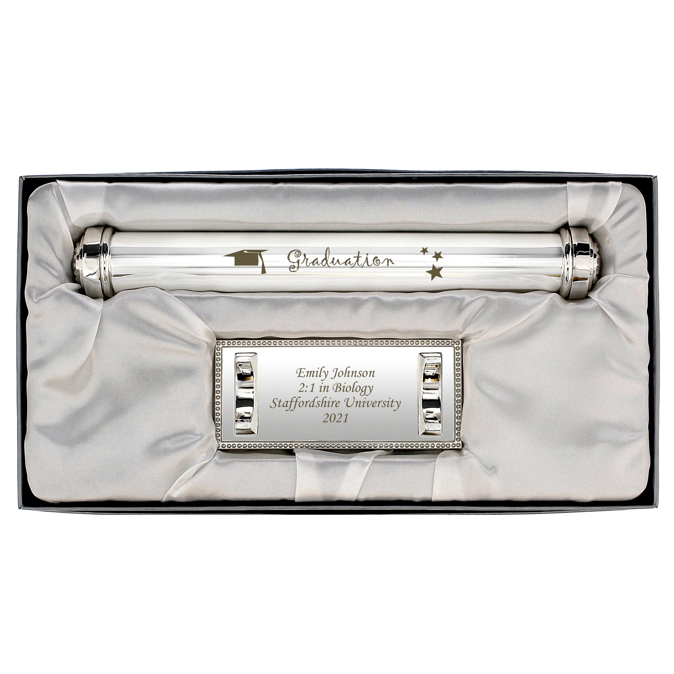Graduation Silver Plated Certificate Holder Personalised Gift Keepsake ...