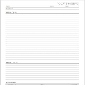 Printable Professional Meeting Note Sheet Letter Size - Etsy