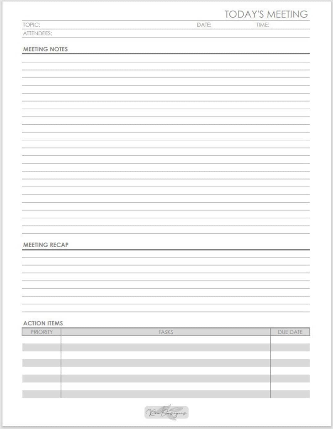 Printable Professional Meeting Note Sheet - Letter Size - Etsy