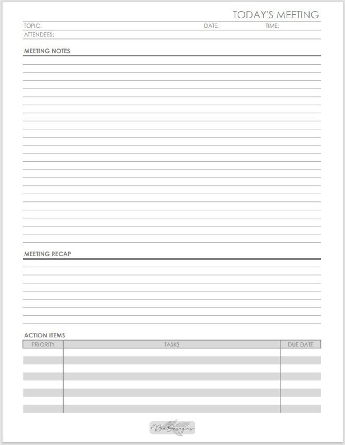 Printable Professional Meeting Note Sheet - Letter Size - Etsy