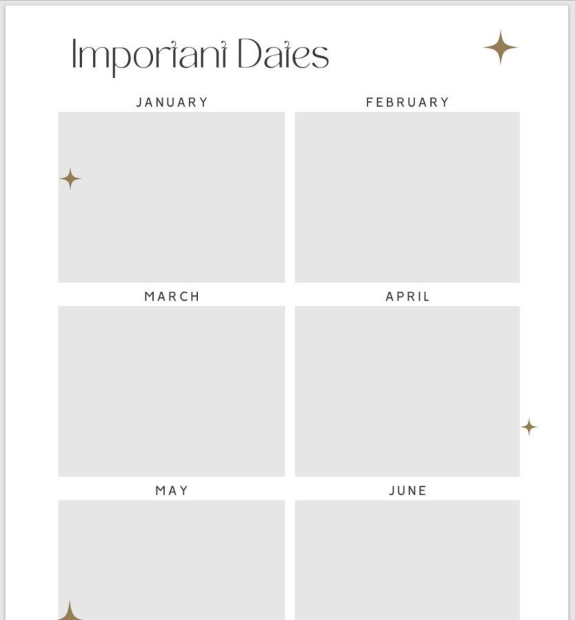 Printable Important Dates – Modern Star – Letter Size - Etsy